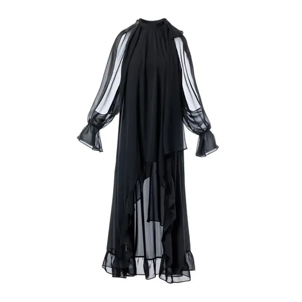 CONCEPT A TROIS Long Dress With Split Bell Sleeves And A Slight Train - Black