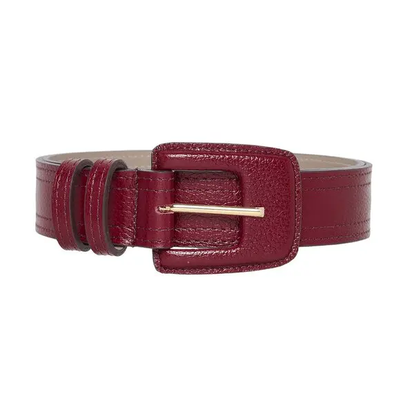 BELTBE Leather Rectangle Buckle Belt Wine - Red