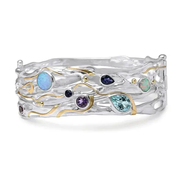 ISLA SILVER Multi Gemstone Bangle - Silver