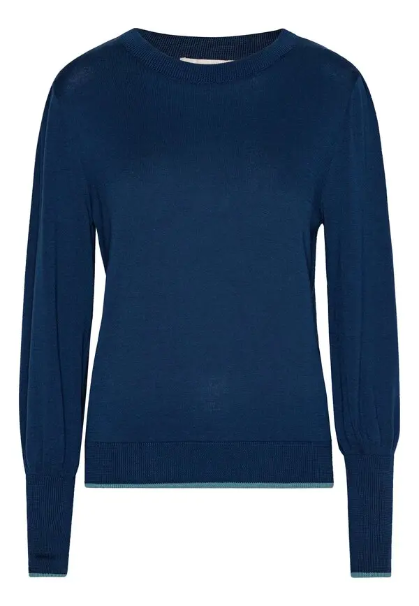 GROBUND Ingeborg Knit Blouse The One In Petrol With Contrasting Edge - Blue