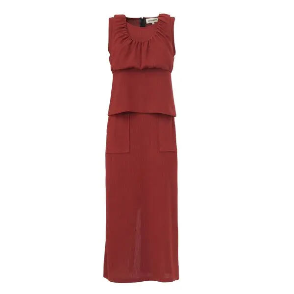 JULIA ALLERT Summer Crinkled Sleeveless Top & Long Skirt Two-piece Set Terracotta - Red