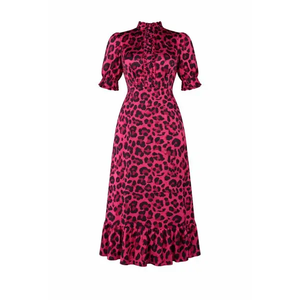 GIRL IN MIND Kirsty Ruffle Hem Midi Dress Leopard - Pink
