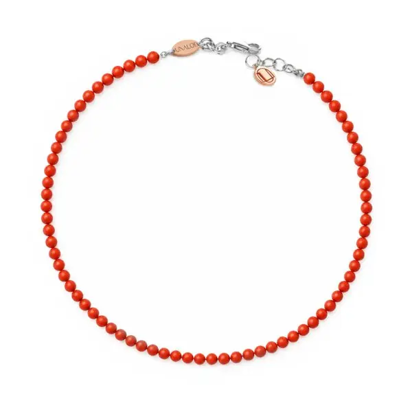 UNALOE Silver / Red Natural Mediterranean Red Coral Bead Necklace – Adjustable Sterling Silver Jewelry, Handmade In Italy - Silver/red