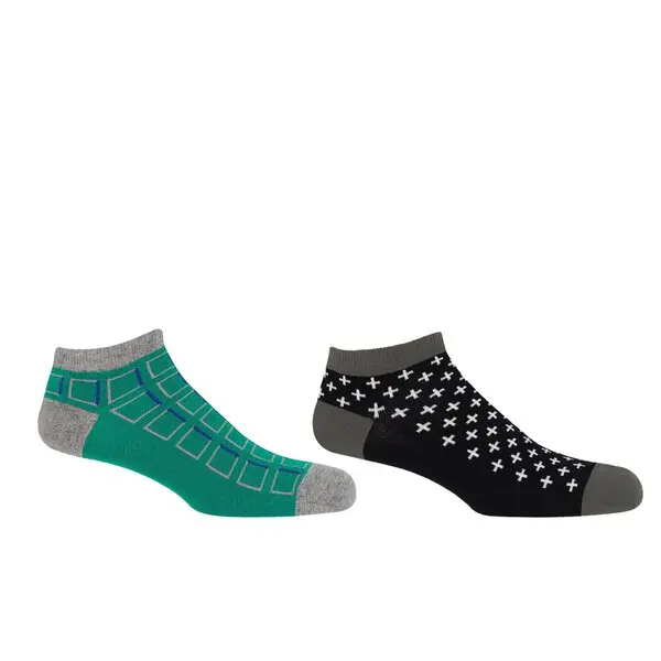 PEPER HAROW - MADE IN ENGLAND Crosslet Black & Cube Teal Trainer Socks Bundle - Black/blue