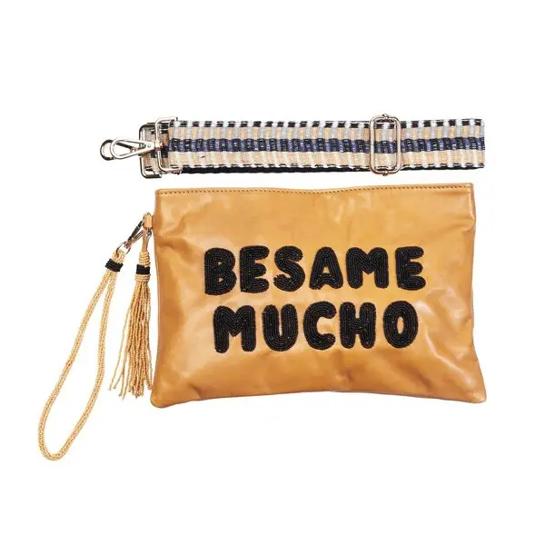 SIDNEY BYRON Leather Bag With Besame Mucho Beading - Brown