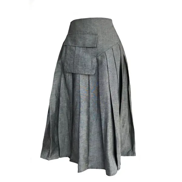 MIRIMALIST Twirl Pleated Midi Skirt - Grey