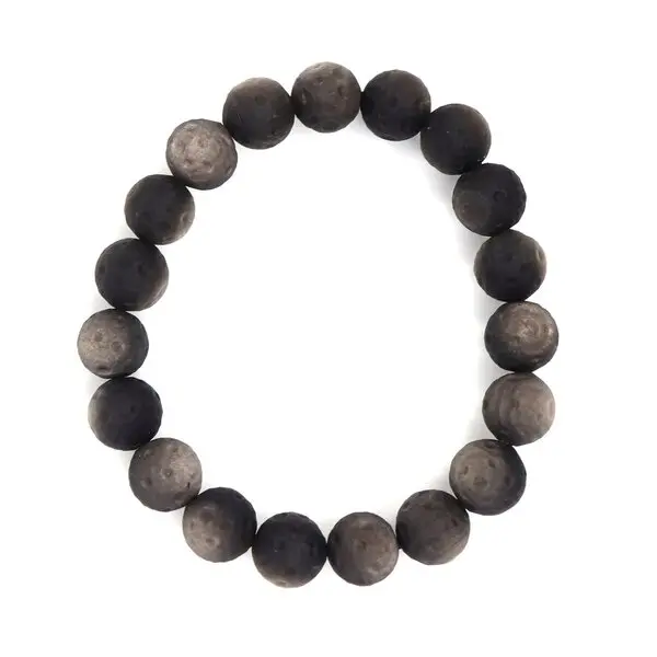 Shar Oke Black / Silver Matte Black Obsidian Meteorite Bracelet - Black/silver
