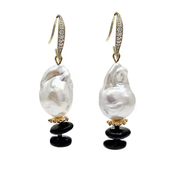 FARRA Timeless Baroque Pearls With Tourmaline Earrings - Black