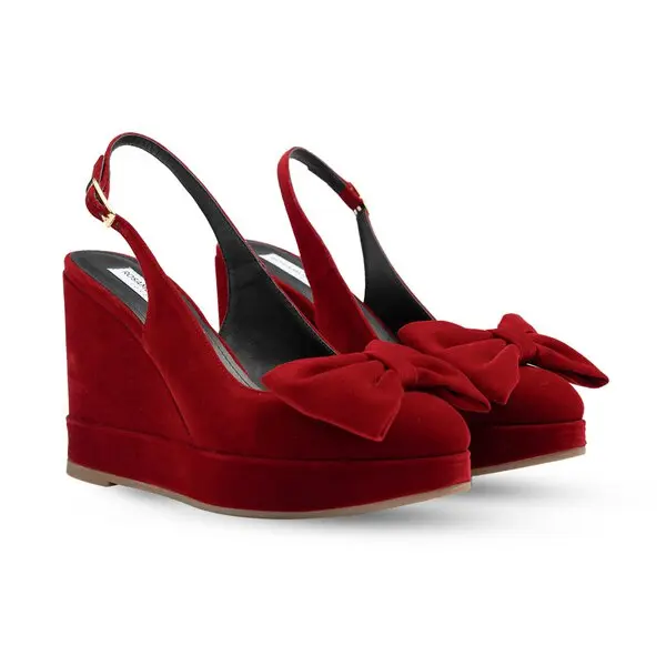 ROSAMUND MUIR LONDON Toscana Velvet Wedges - Red