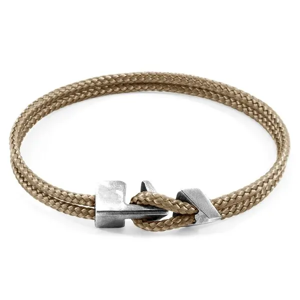 ANCHOR & CREW Sand Brixham Silver & Rope Bracelet - Brown