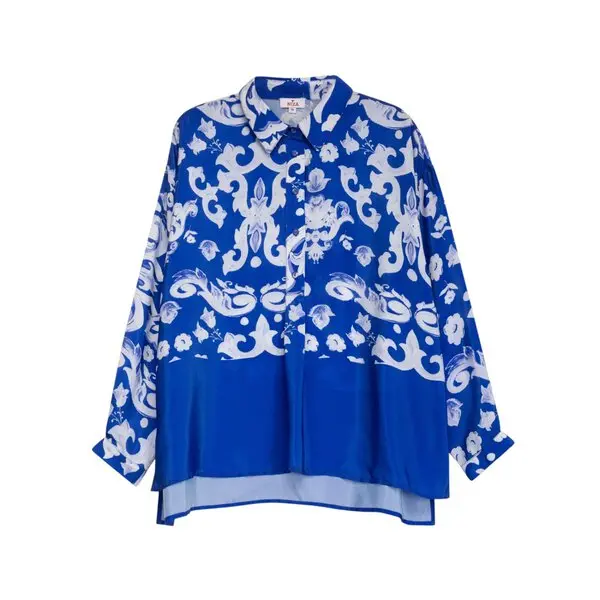 NIZA Short Sleeved T-shirt With Swan Print - Blue