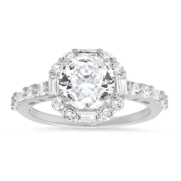 KYLIE HARPER Round & Baguette-cut Halo Diamond Cz Ring In Sterling - Silver