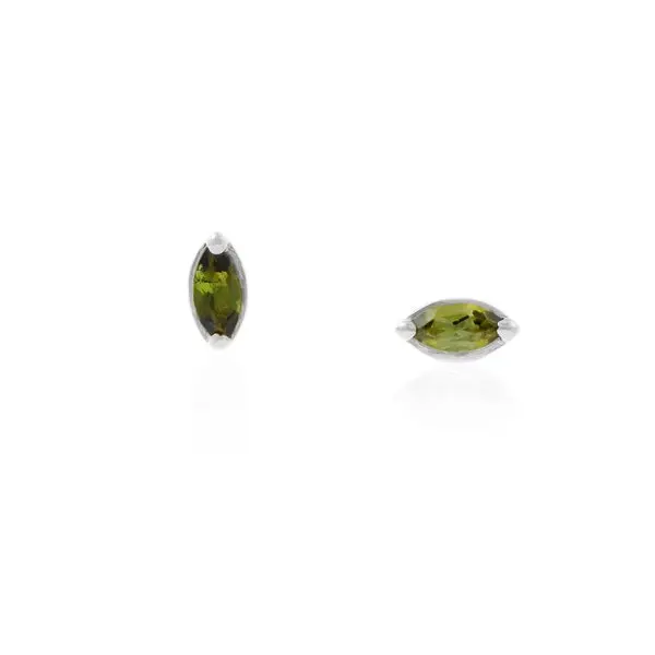 LEE RENEE Green Tourmaline Leaf Stud Earrings - Silver