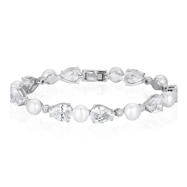 SANTINNI Tesoro Freshwater Pearl & Zircon Crystal Bracelet - Silver