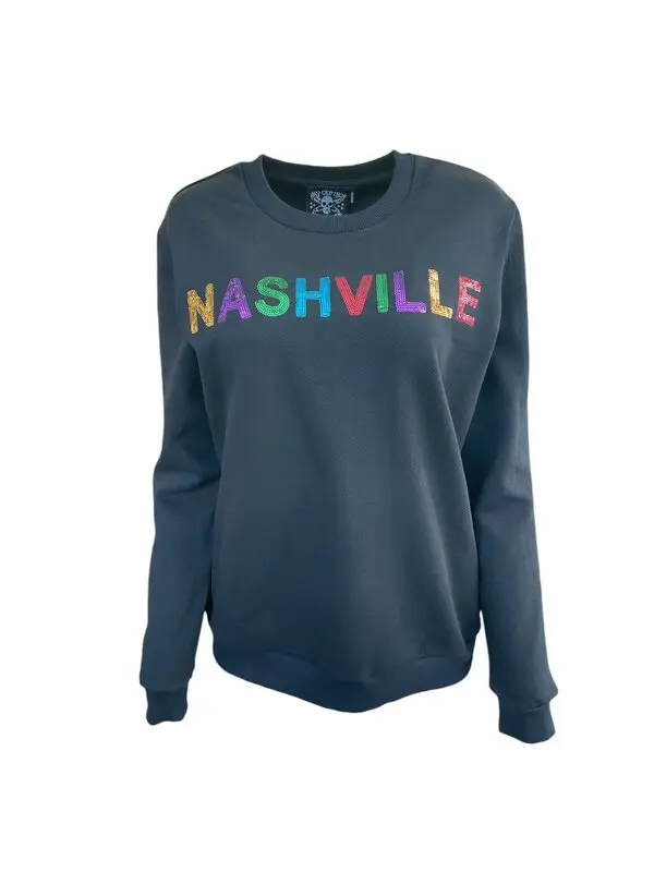 ANY OLD IRON Rainbow Sequin Nashville Sweatshirt - Black