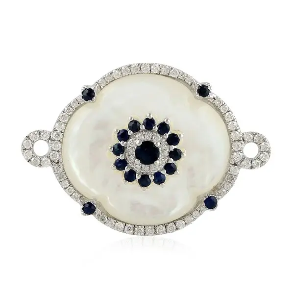ARTISAN White / Blue Carved Mother Of Pearl, Sapphire & Diamond Statet Ring In 18k White Gold - White/blue