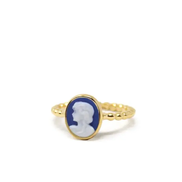 VINTOUCH ITALY Blue / Gold Ginevra Blue Mini Cameo Stacking Ring - Blue/gold
