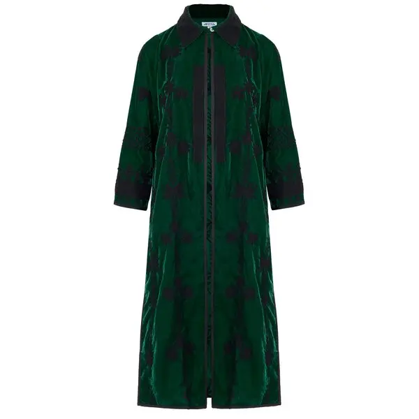 ANTRA DESIGNS Suki Emerald Silk Velvet Coat Dress - Green
