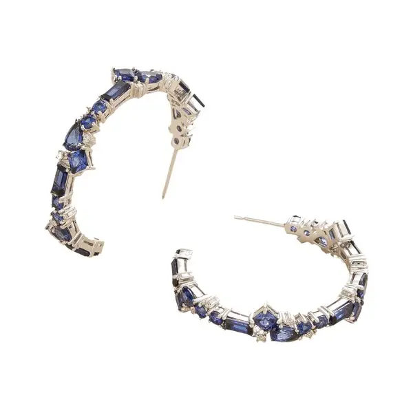 JUVETTI  Blue / White Blue Sapphires & Diamonds Lanna Hoop White Gold Earrings - Blue/white
