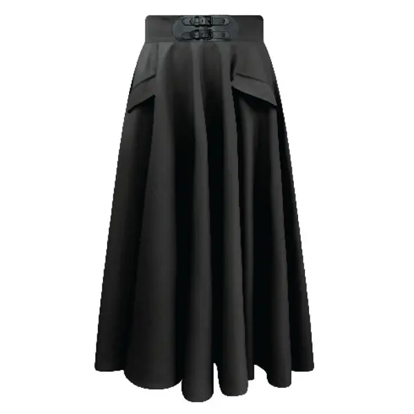 ROCH PEREL Pleather Buckles Midi Skirt - Black