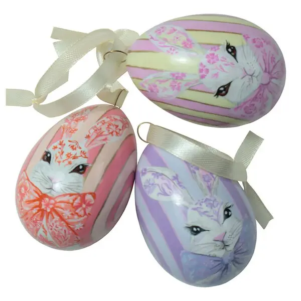 2KSTYLE Spring Hand-painted Easter Egg Ornats Set Of Three Multicolor - White