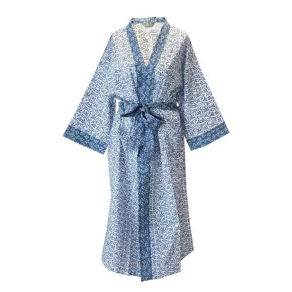 LIME TREE DESIGN Bud Cotton Full Length Kimono - Blue