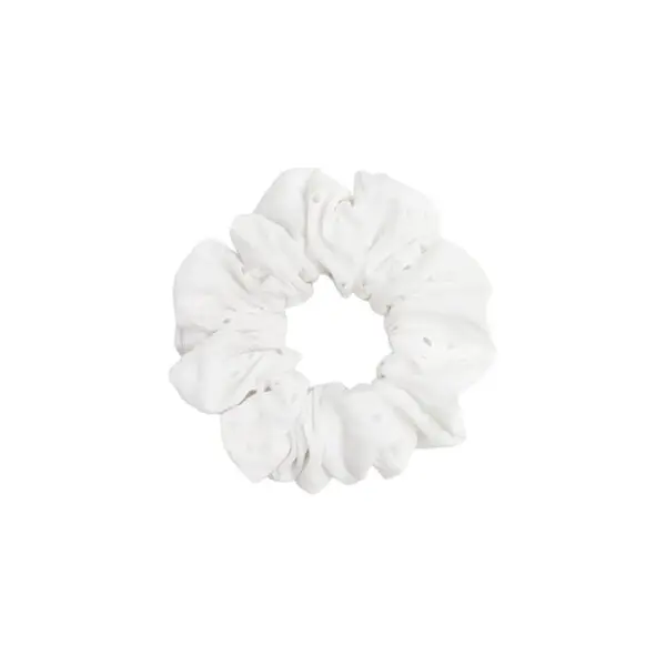 CAFIDE English Embroidery Coral Check Scrunchie Hair Tie, Noa - White