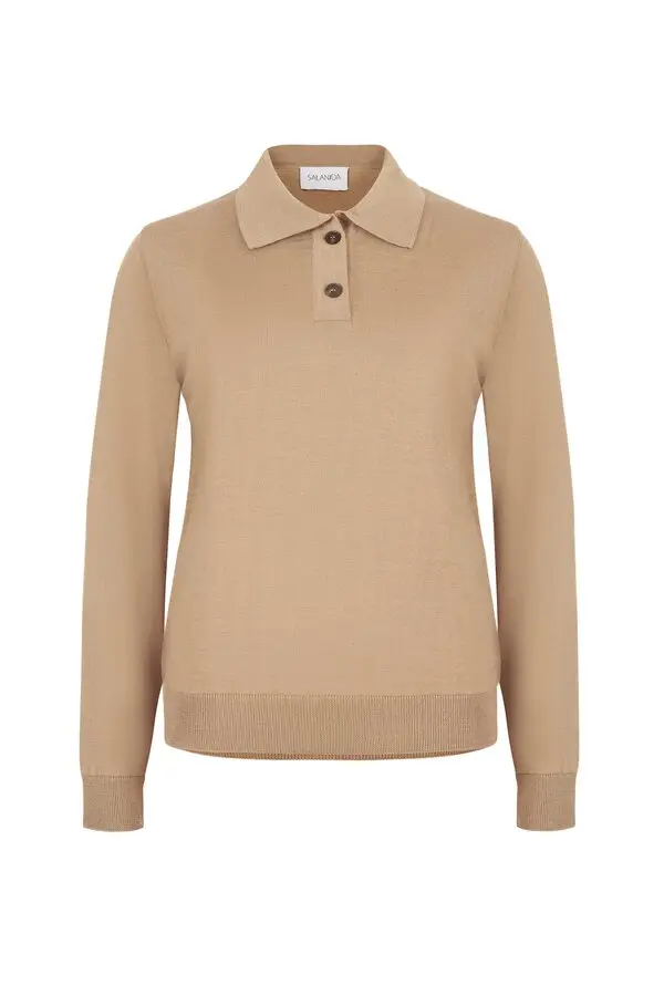 SALANIDA Neutrals Galante 100% Merino Polo Top - Beige