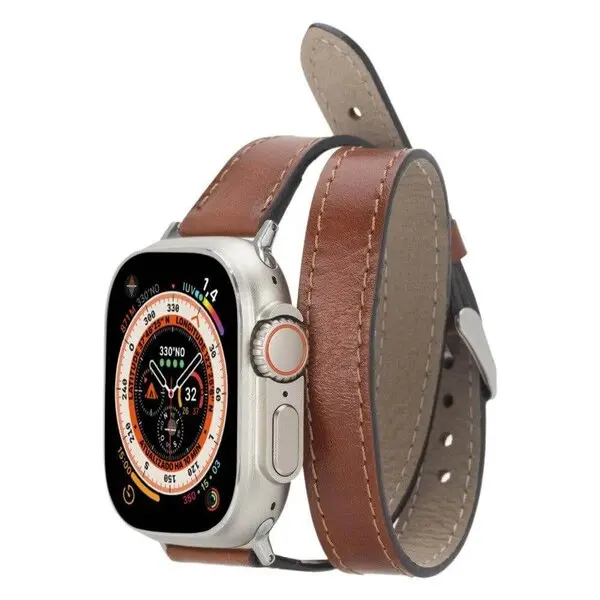 LEATHERE Luxury Double Wrap Rustic Leather Apple Watch Band San Diego - Brown