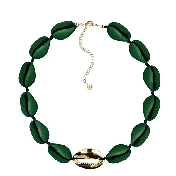 ADRIANA PAPPAS DESIGNS Metal Shell Accent Choker Matte Gold Filled - Green