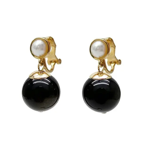 FARRA Obsidian With Pearls Clip-on Earrings - Black