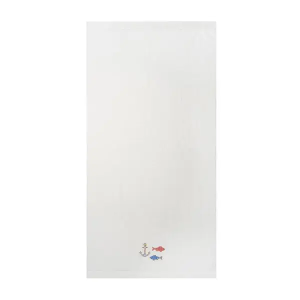 KM HOME COLLECTION Fish Embroidery Hand Towel - White