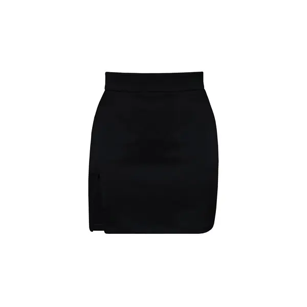 2KSTYLE Caraco High-waisted Split Satin Mini Skirt - Black