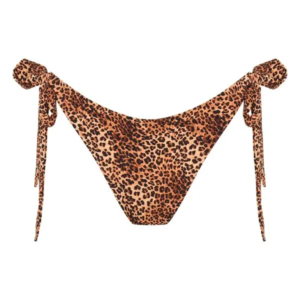 SOLEIL STATE Brown / Black Sunseeker Leopard Side Tie Bikini Bottoms - Brown/black