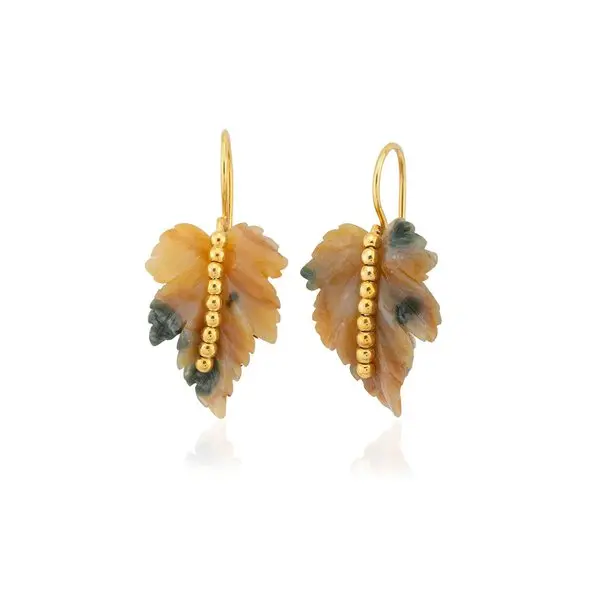 MILOU JEWELRY Agate Leaf Earrings Sand - Gray/yellow