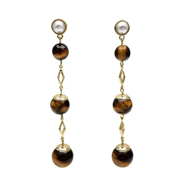 FARRA Tiger Eye Shoulder Earrings