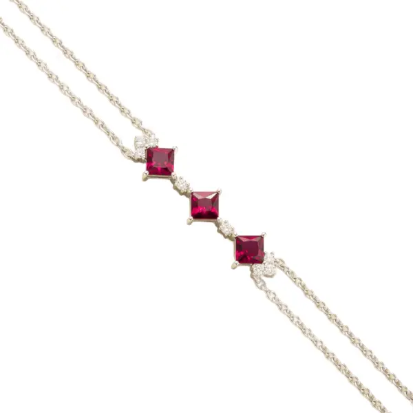 JUVETTI  White / Red / Silver Forma White Gold Bracelet In Ruby & Diamond - White/red/silver
