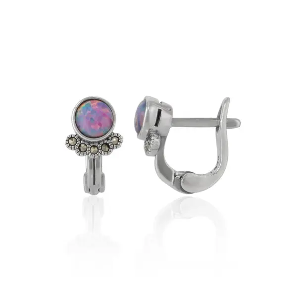 SPERO LONDON Silver / Purple Sterling Silver High Quality Purple Opal Clip On Earring With Marcasite Jewels - Silver/purple