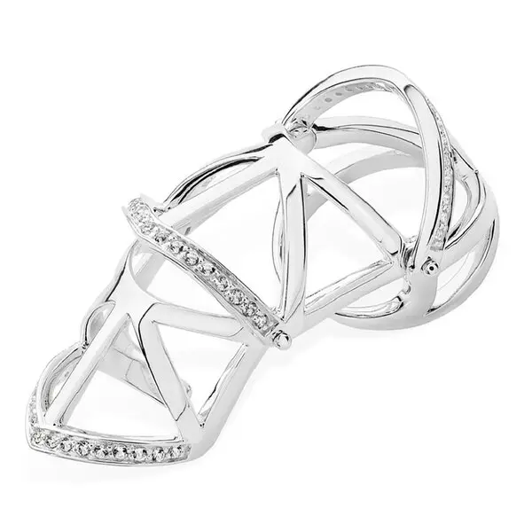 LUCY QUARTERMAINE Solid Sterling Art Deco Armour Ring - Silver