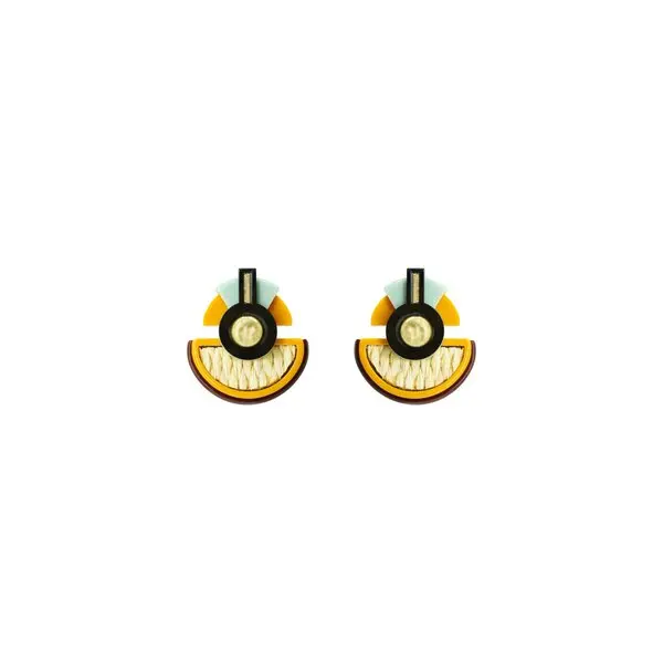 GISSA BICALHO Handmade Acrylic Earring Four Moons Metal Pale - Green