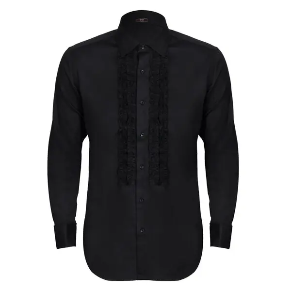 DAVID WEJ Ashton Collar Ruffle Dress Shirt - Black