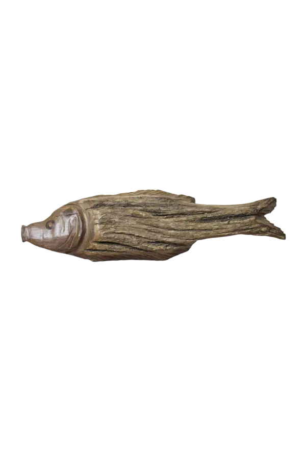 Botanical Boys Driftwood Hand Carved Fish One One Six Fourteen - Brown