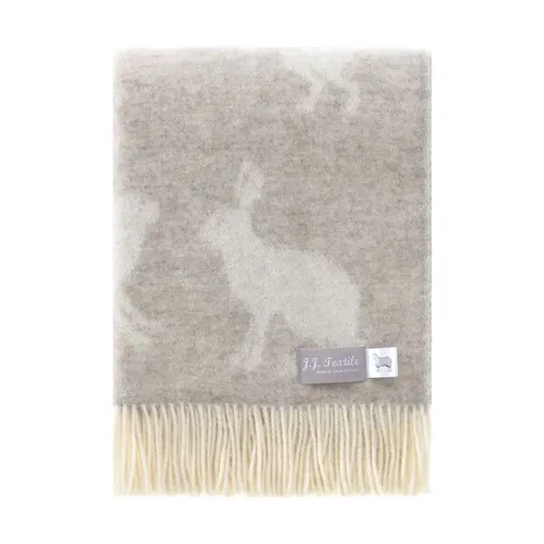 J.J.Textile Neutrals / White / Brown Hare Wool Throw - White/brown