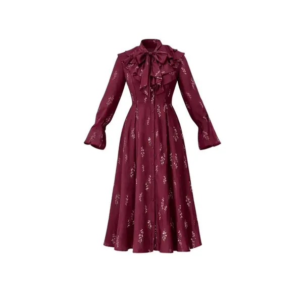 RAINSISTERS Floral Midi Dress With Ruffles: Hearts Desire - Red