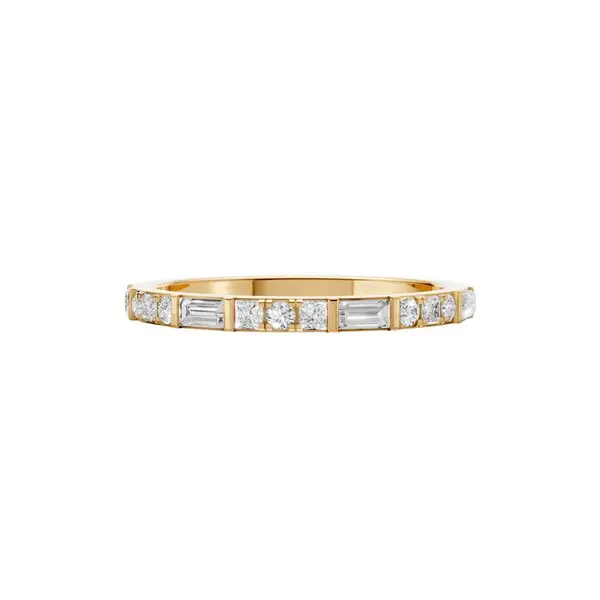 AYA FINE JEWELRY Baguette & Princess Cut Lab Diamond Stackable Wedding Band Ring In 18k Gold - Yellow