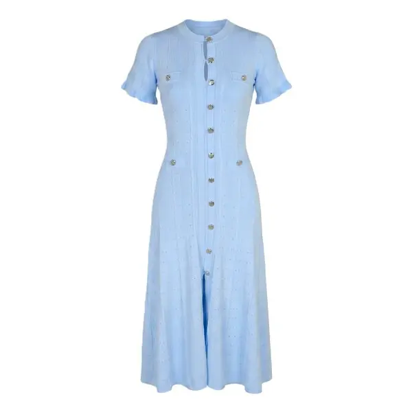 MODENAIRE Knit Midi Dress Sculpted Button Front - Blue
