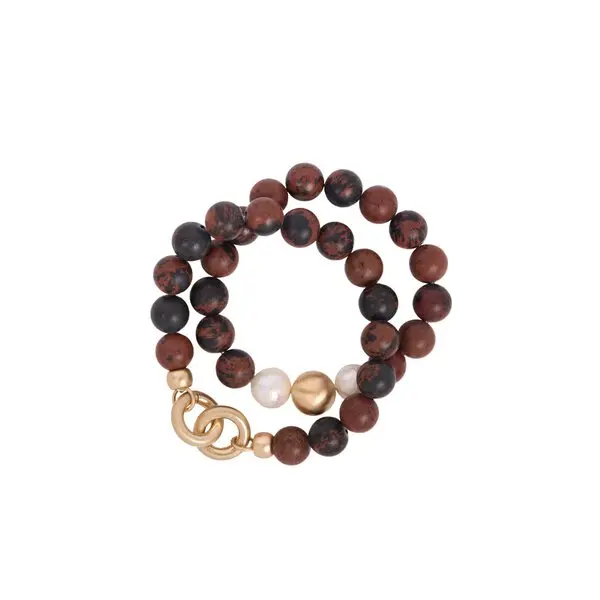 Saachi Stone Pearl Stretch Bracelet Set - Brown