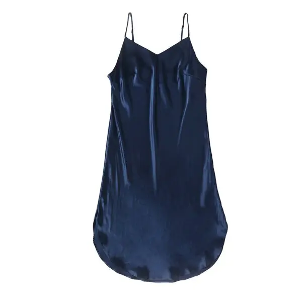 SOFT STROKES SILK River Nymph Pure Silk Slip Dress Navy - Blue