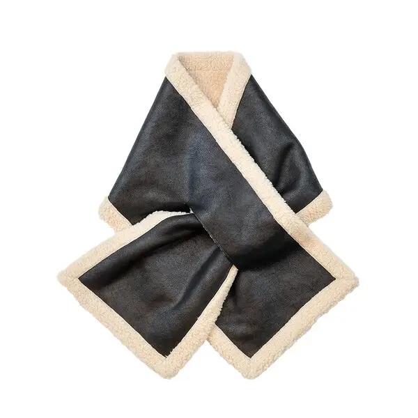 CIRCULAR PATH Neutrals Faux Shearling Vegan Scarf Cream - Black