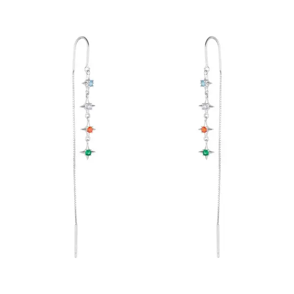 SPERO LONDON Multicolour Star Drop Sterling Chain Threader Earrings Pair - Silver